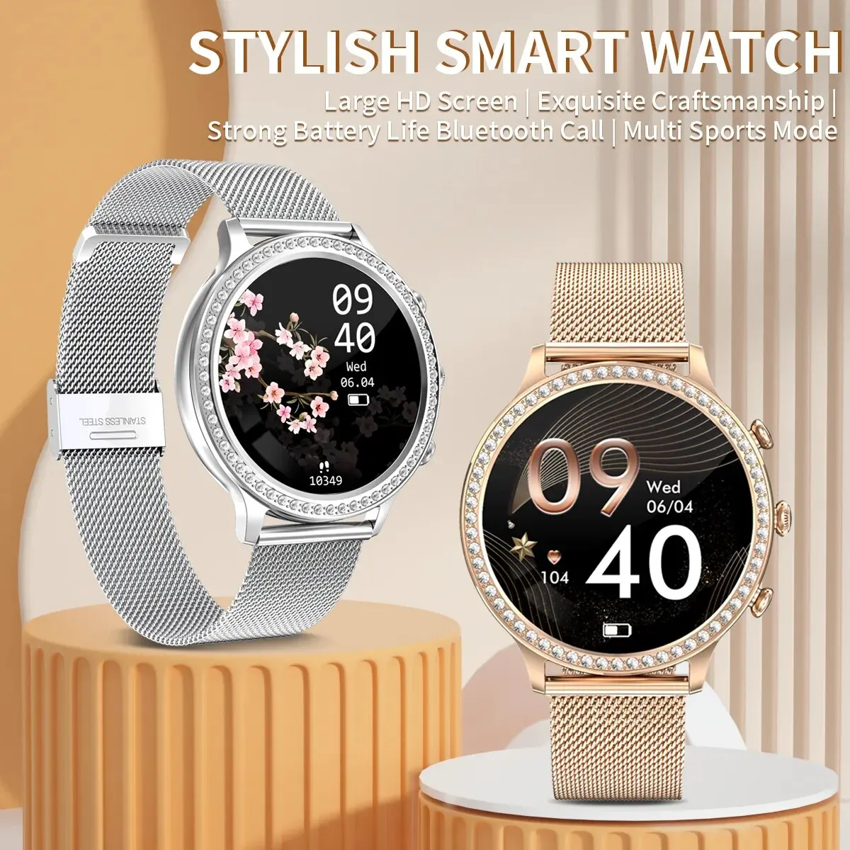 New-Smart-Watch-For-Women-Bluetooth-Call-Diamonds-Smartwatch-AI-Voice ...