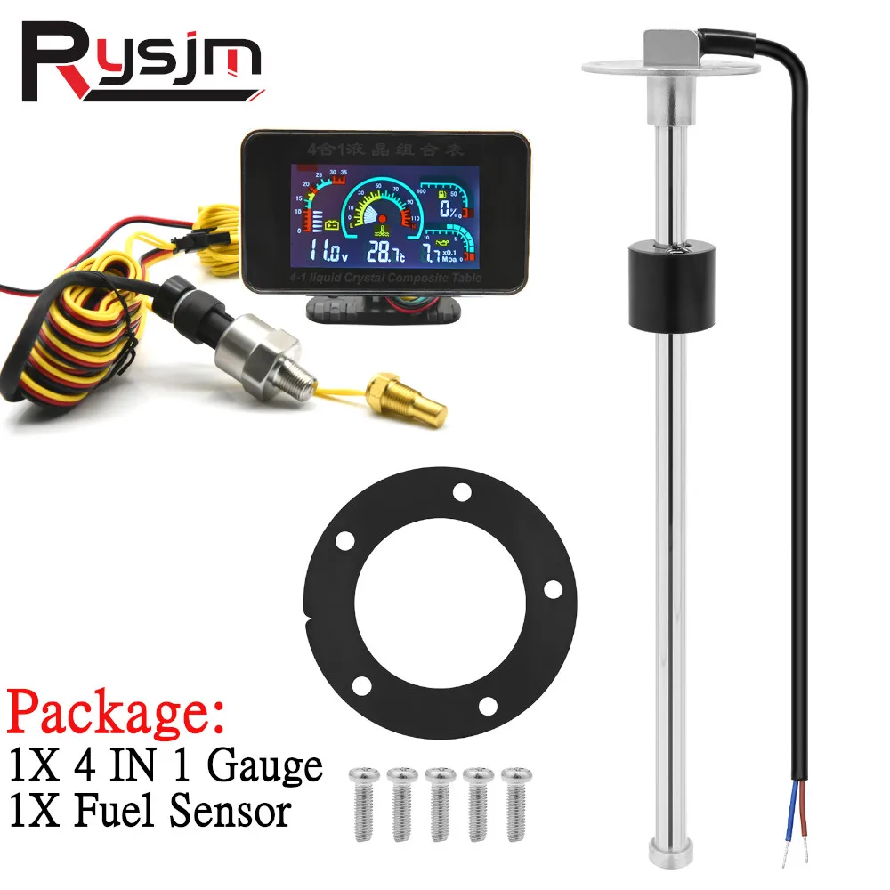 Digital-LCD-4-in-1-Fuel-Level-Gauge-0-190-ohm-Fuel-Level-Sensor-Water ...