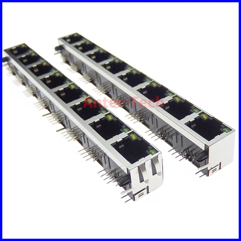 1Pcs-1-8-8-port-shielded-RJ45-8P8C-female-jack-connector-with-LED-PCB ...