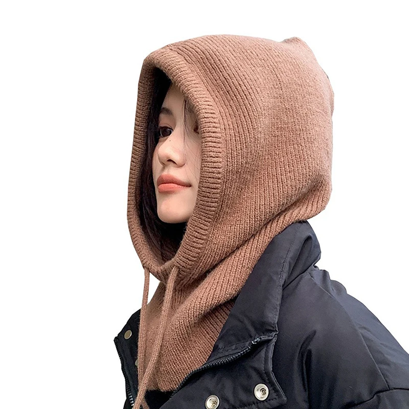 Winter-Balaclava-Hat-Warm-Knitted-Women-s-Hood-Hat-Solid-Color-One ...