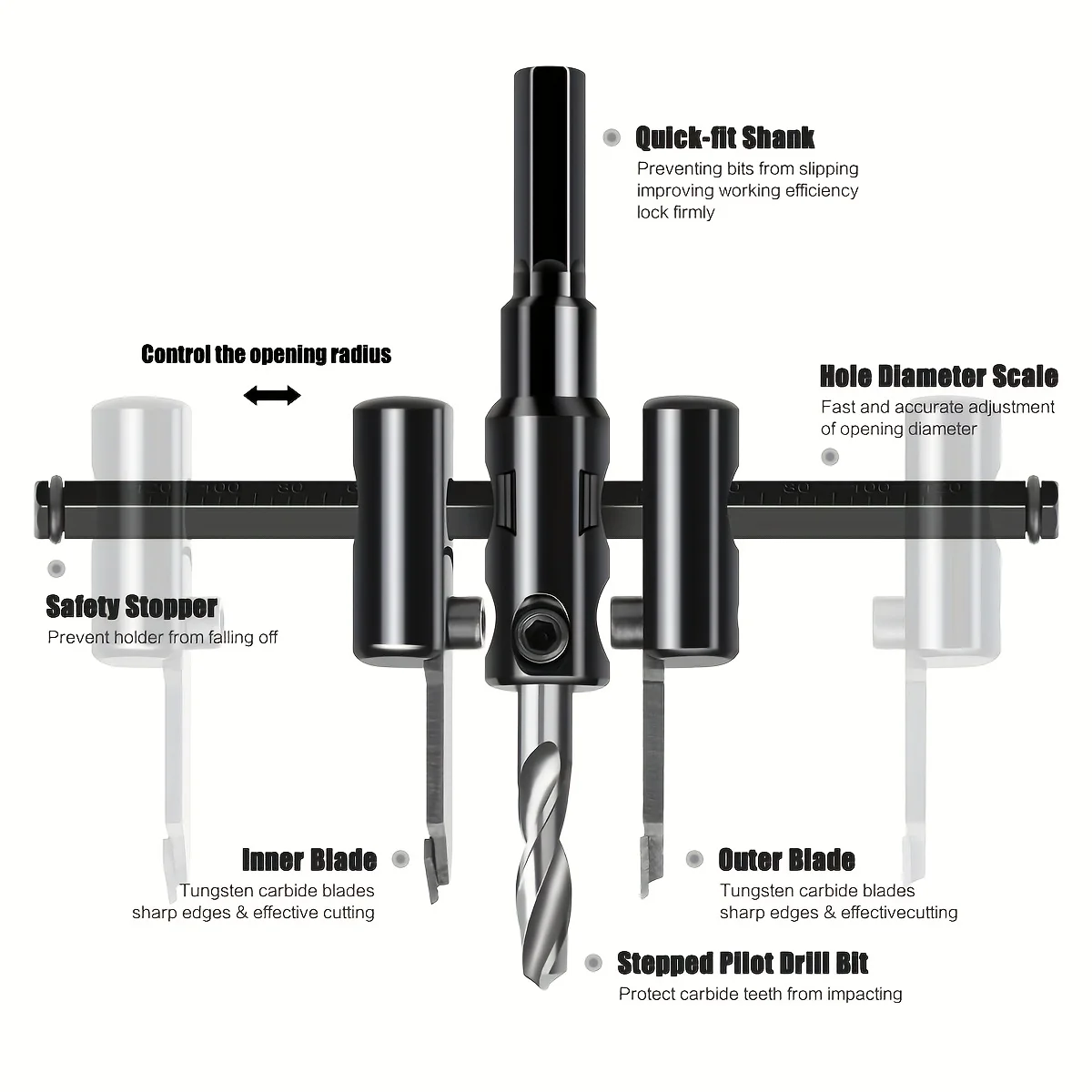1PC Adjustable Hole Saw Drill Bit Kit 30mm-120mm Black Alloy Blade ...