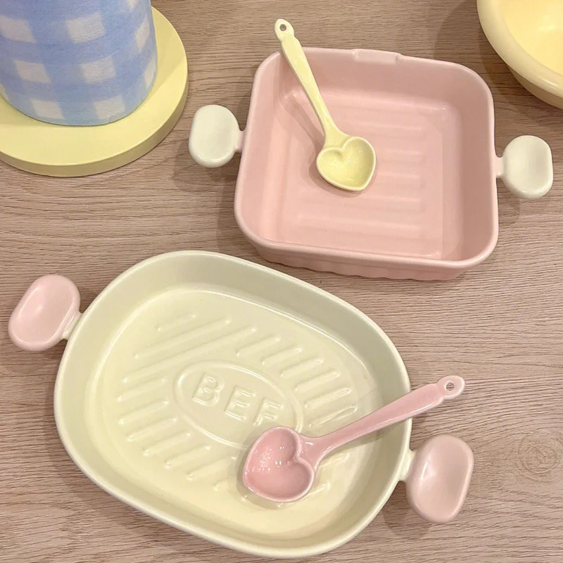 INS-Wind-Cream-Color-Double-Ear-Ceramic-Barbecue-Plate-Korean-Double ...