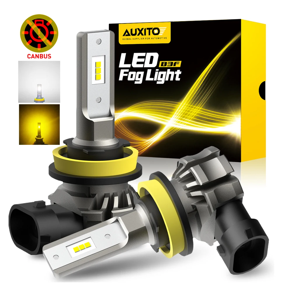 AUXITO 2Pcs 2000LM H8 H11 H9 LED Fog Light Canbus H27W/1 880 H16 5202 H10 LED No Error Yellow ...