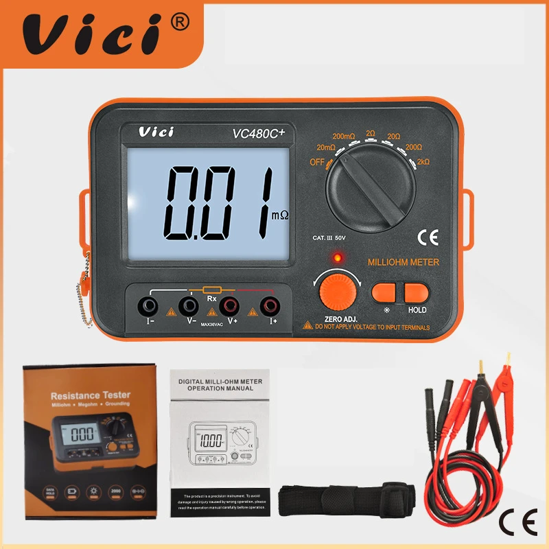 Vici VC480C+ SMQ/CNAS Calibrated Digital Milliohm Meter, 0.01mΩ-2kΩ 4 ...
