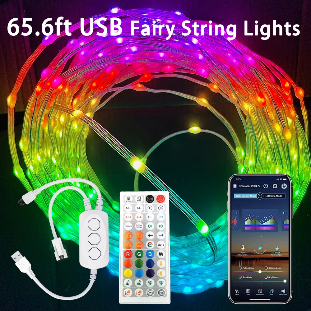 65-6ft-400LEDs-USB-Fairy-String-Lights-Wifi-Bluetooth-Music-WS2812B ...