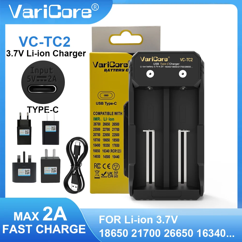 VariCore New VC-TC2 2 slots smart charger FOR 3.7V 14500 18650 21700 ...
