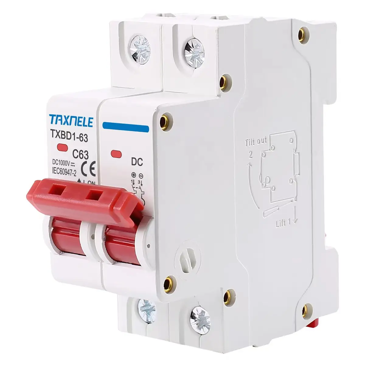 Taxnele TXBD1-63 2P DC 1000V Solar Mini Circuit Breaker Battery Switch 6A 10A 16A 20A 25A 32A ...