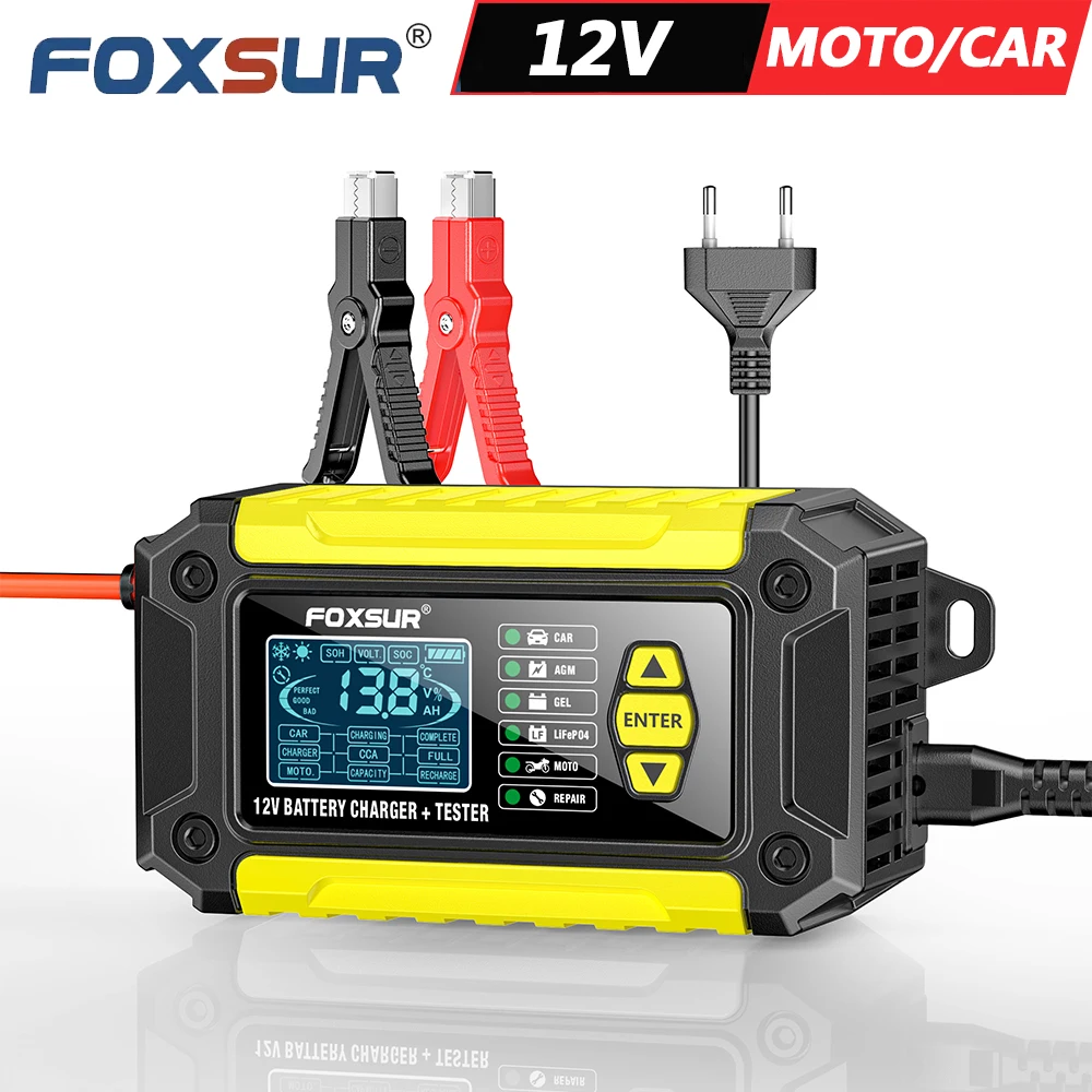 FOXSUR 12V 6A FTC-1206 Car Battery Charger 2 in 1 Smart Battery Tester ...