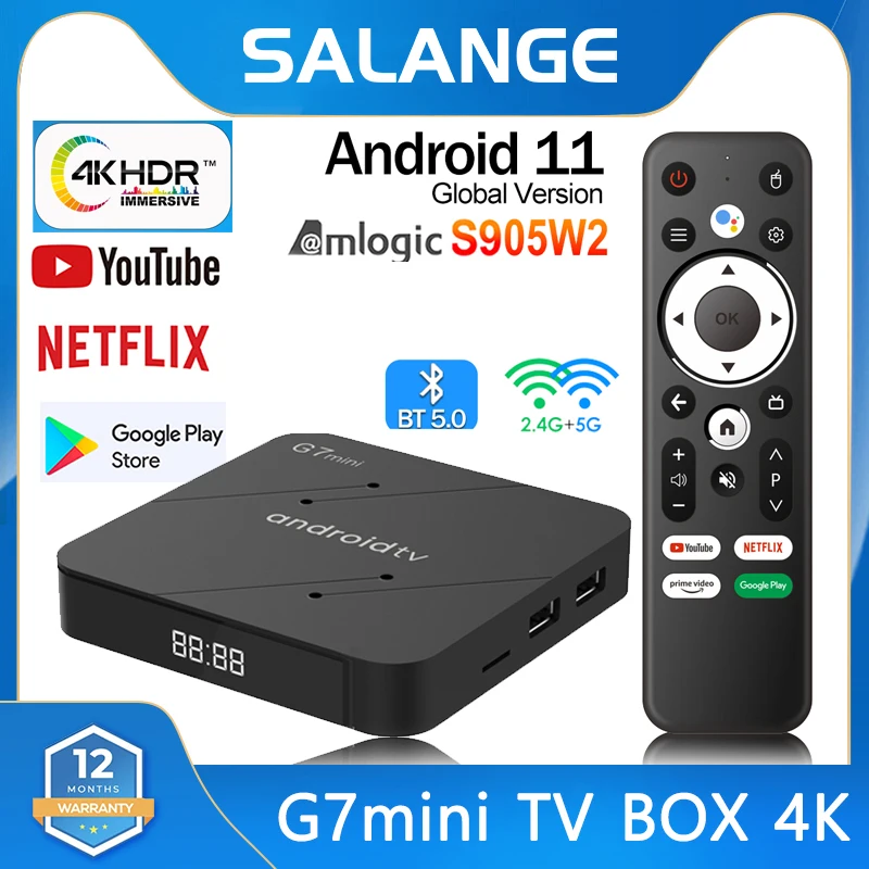 G7 Mini Quad Core Smart TV Box, Android 11, S905W2, BT, Controle Remoto de Voz, USB 3.0, 2.4G ...