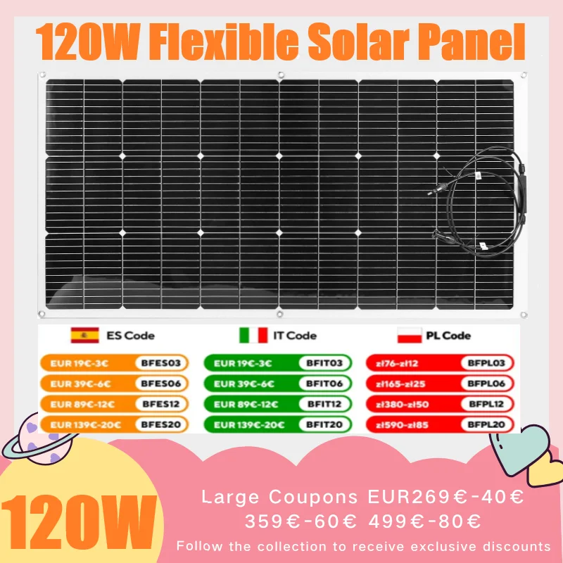 PowMr-120W-Solar-Panel-Flexible-Solar-Panel-12V-Solar-Battery-Kit ...