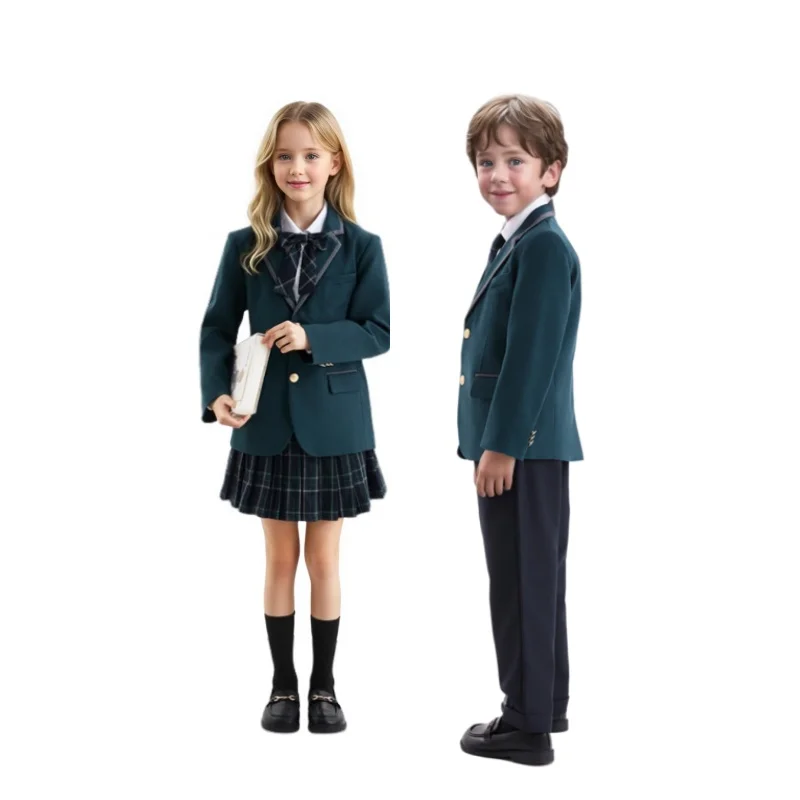 Child School Uniform Girls British Style Jacket Pleated Skirt Boys ...
