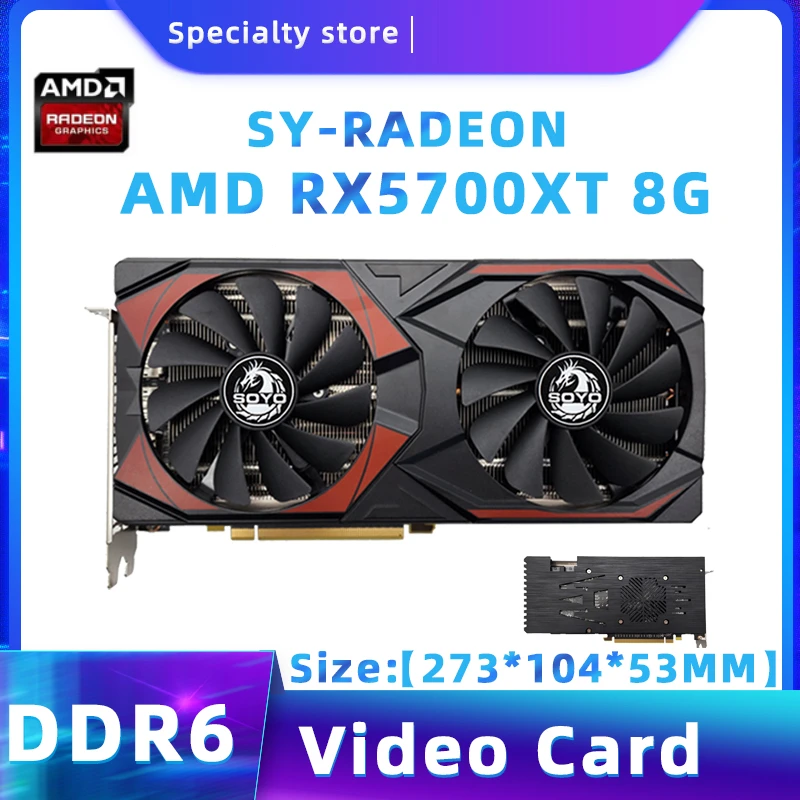 Soyo original amd rx5700xt 8gb gddr6 gpu placa de vídeo 8pin + 6pin 7nm 256bit pciex16 4.0 para ...
