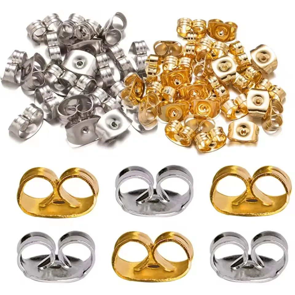 100pcs 4.5x6mm Gold Color Stainless Steel Butterfly Earring Safety Back ...