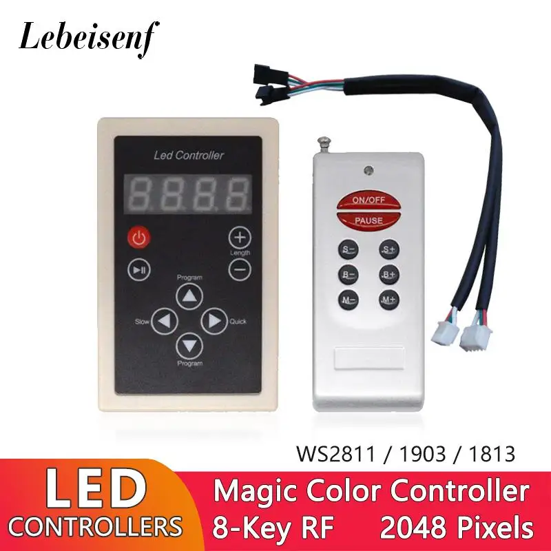 2-Port-LED-Magic-Color-Controller-Pixel-2048-DC12V-with-8-Key-RF-Remote ...