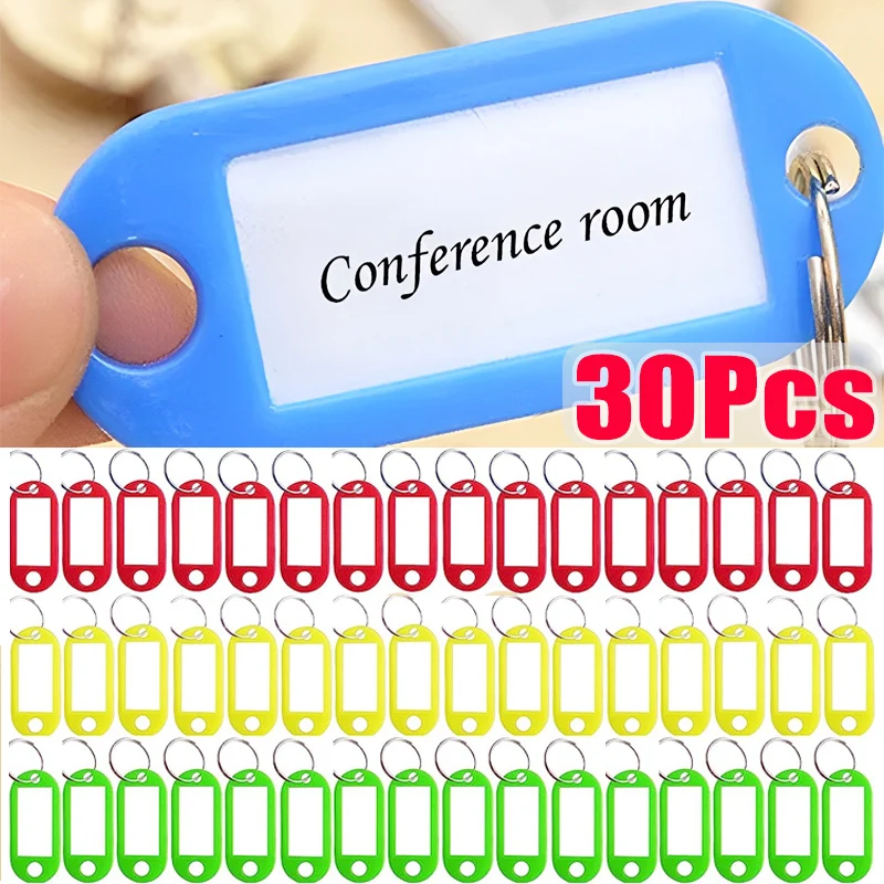 10-30Pcs-Plastic-ID-Key-Tag-with-Split-Ring-Labels-Key-Chains-Rings ...