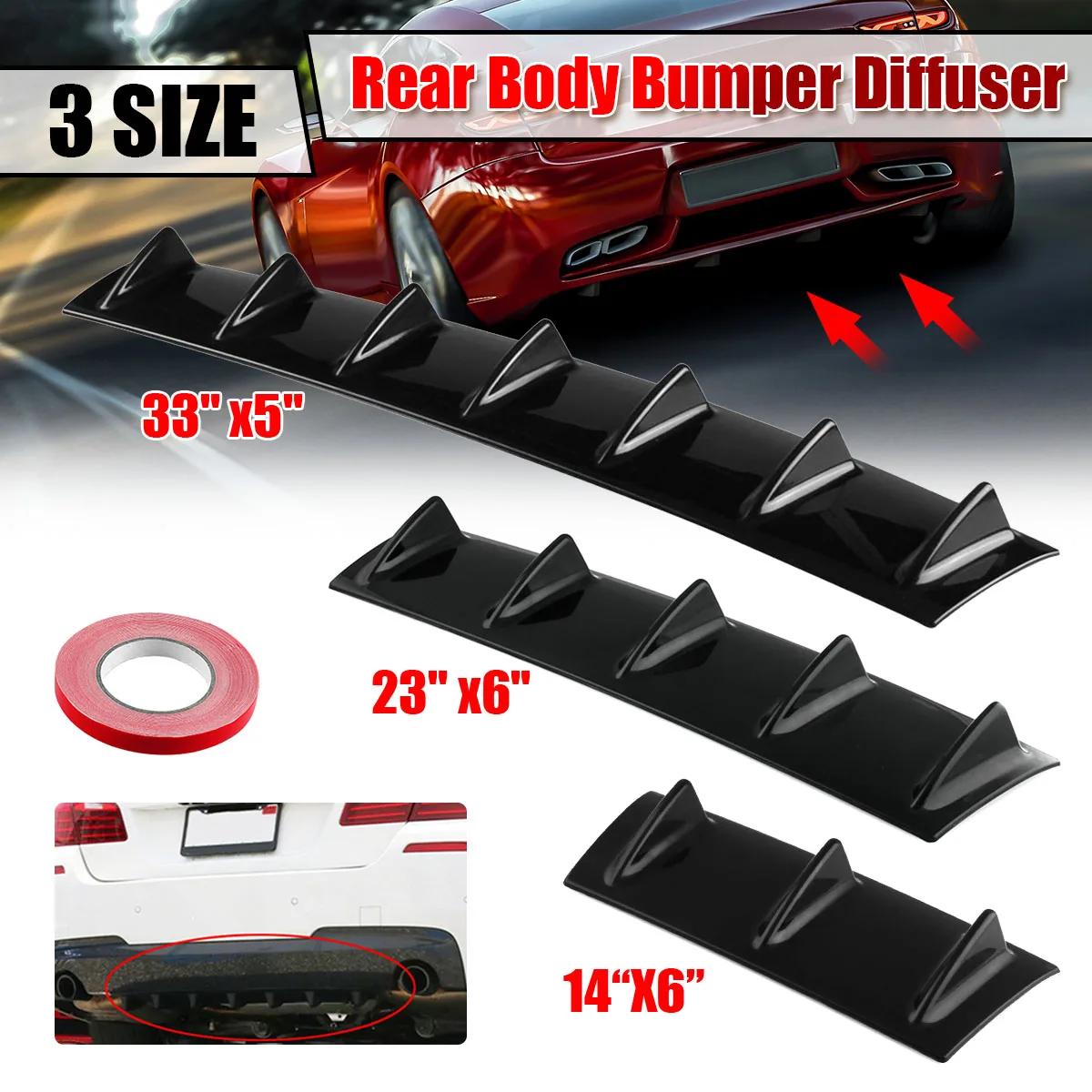 Universal-Car-Rear-Bumper-Diffuser-Splitter-Shark-3-5-7-Fin-Kit-Rear ...