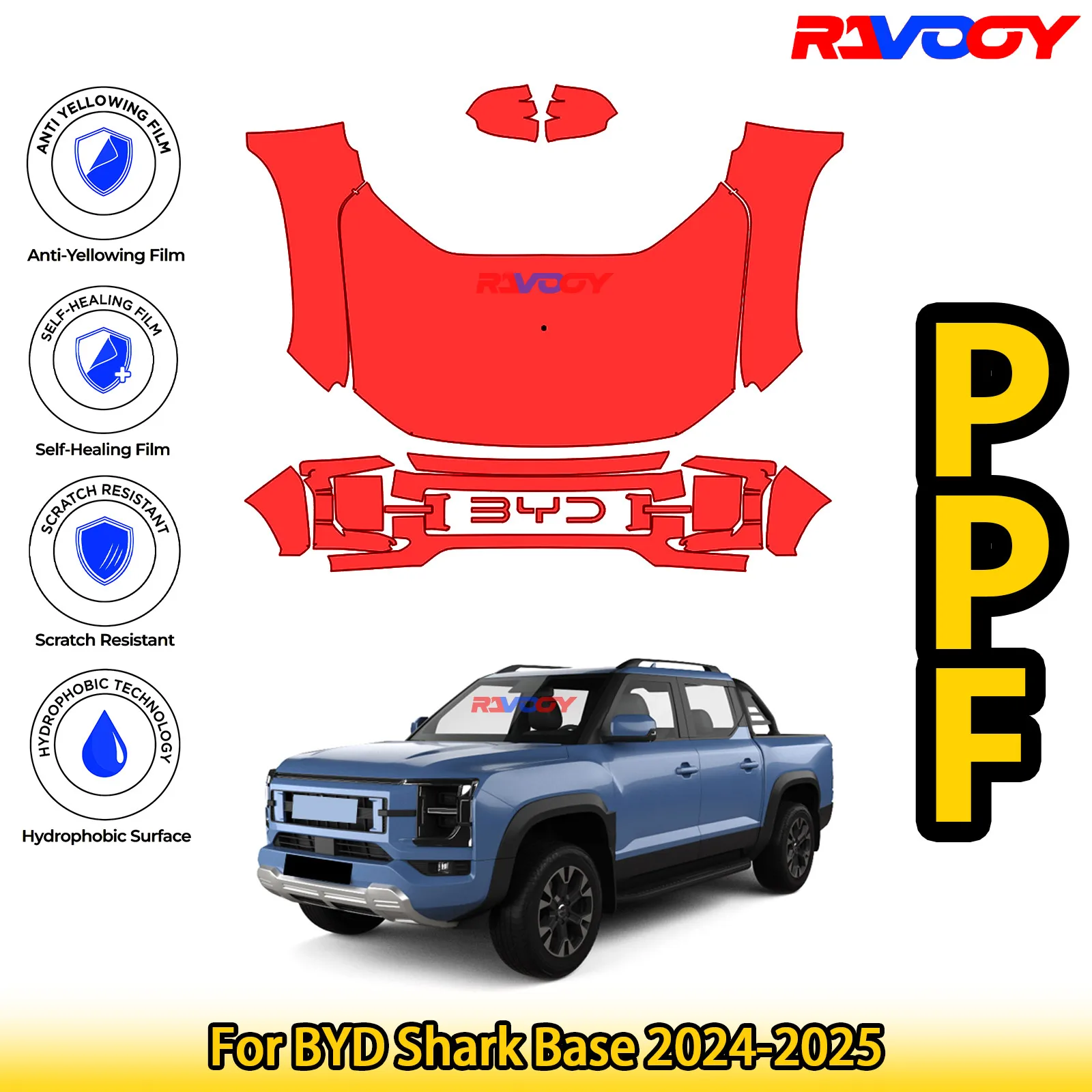 For BYD Shark Base 2024-2025 Glossy Matte Black Precut front PPF Kit ...
