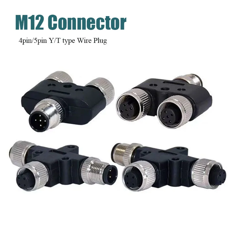 M12 5Pin Y/T-shaped Connector 4Pin one Male to two Female Sensor ...