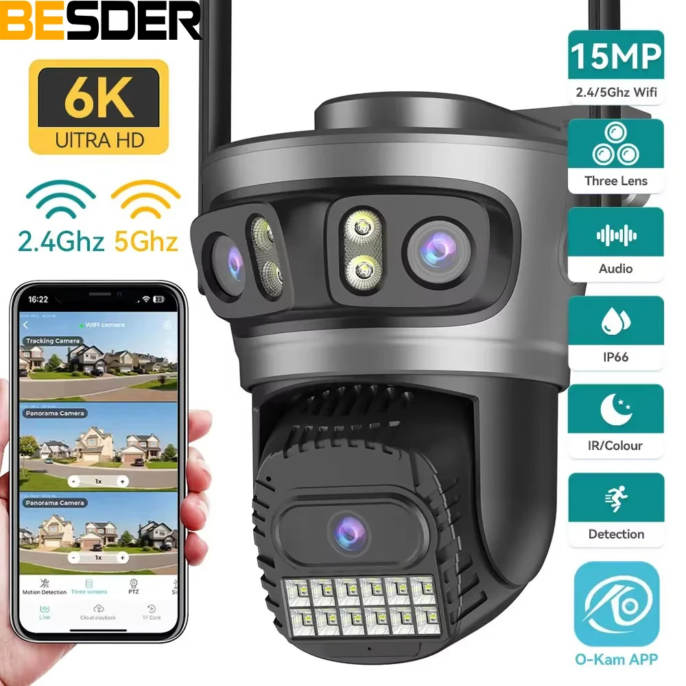 O-Kam pro 15MP WiFi Outdoor Camera with Auto Tracking Multi-Screen ...