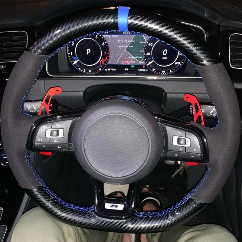 Carbon-Faser-Schwarz-Echtes-Leder-Wildleder-Auto-Lenkrad-Abdeckung-F-r ...