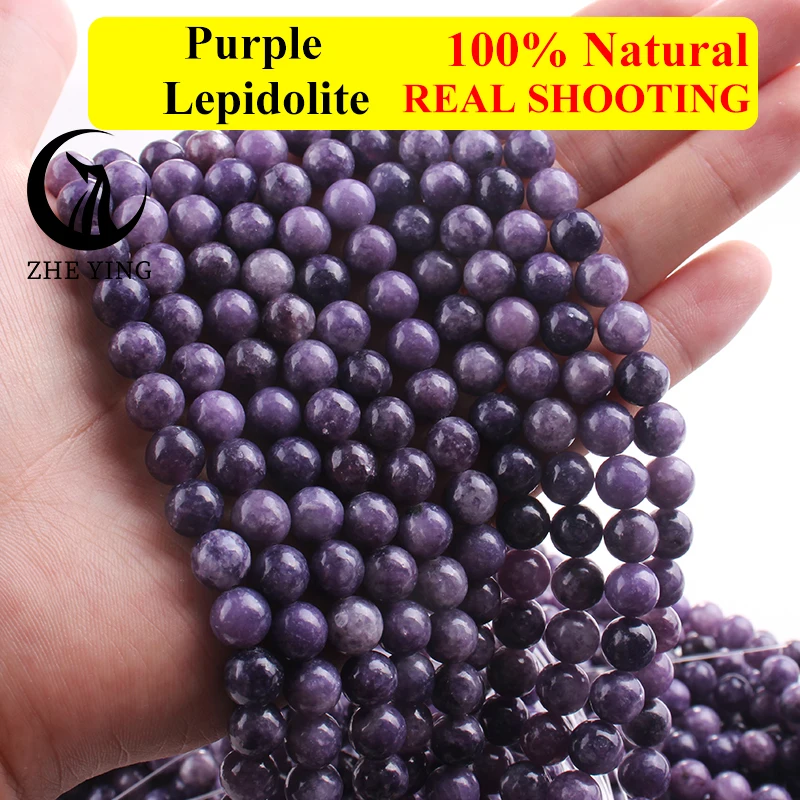 Zhe-ying-neue-lila-Lepidolith-Perlen-runde-lose-nat-rliche-Edelstein ...