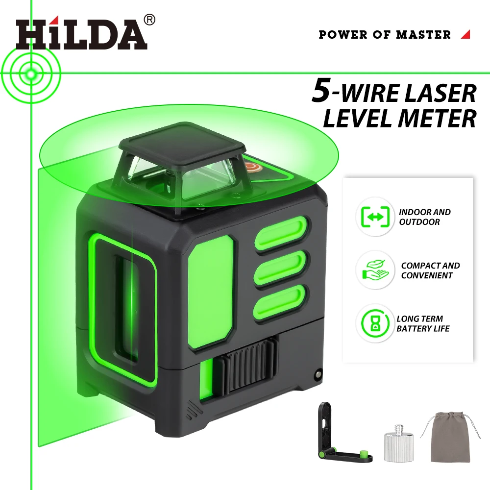 HILDA-Laser-Level-Green-5-Lines-Level-Ip55-15M-Self-Leveling-Horizontal ...