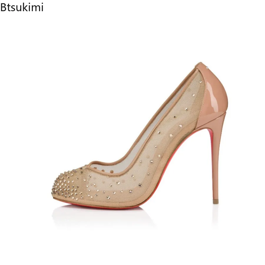 Spring and Summer Women’s Split Toe Rhinestones Mesh Pumps Stiletto ...