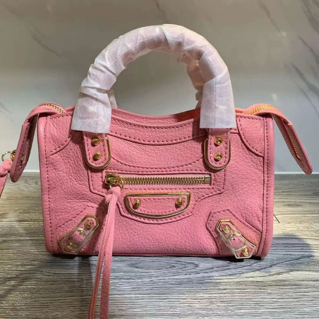 Classic Biker Shoulder Bag with Goat Skin Texture And Rivets Retro ...