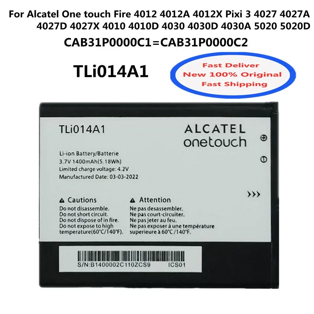 1400mAh TLi014A1 Phone Battery For Alcatel Pixi 3 4.5" 4027 4027A 4027D ...