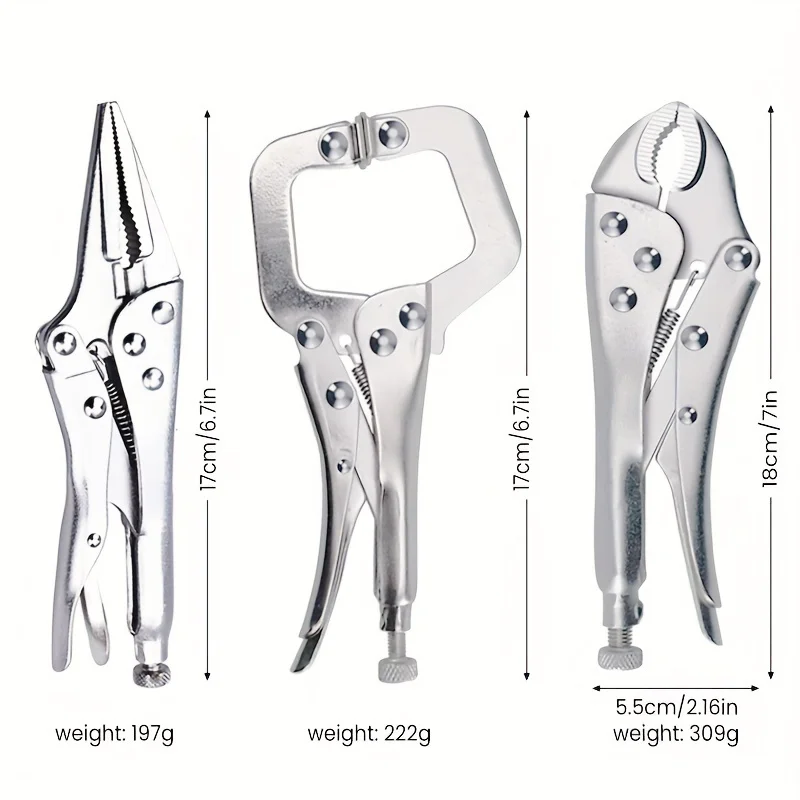 3 Pcs Locking Pliers Welding Tools 7'' Carbon Steel Pliers Industry ...