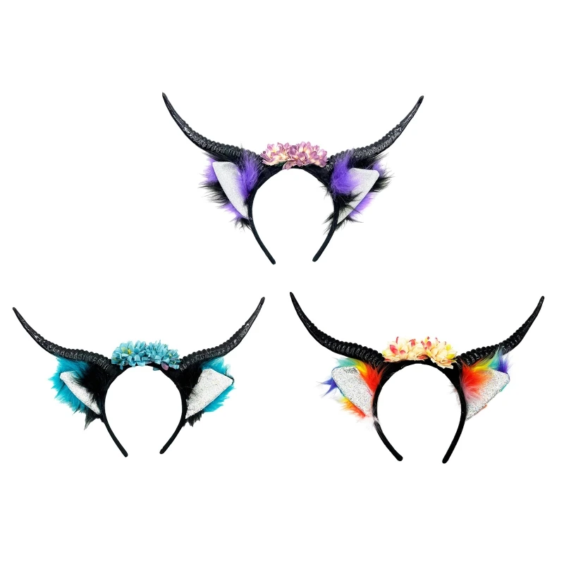 Halloween-Witch-Flower-Decor-Ox-Horn-Shape-Headband-Movie-Demon-Evil ...