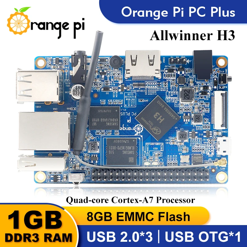 Orange Pi PC Plus Single Board Computer 1G RAM 8GB EMMC Allwinner H3 Wifi Run Android4.4 Ubuntu ...