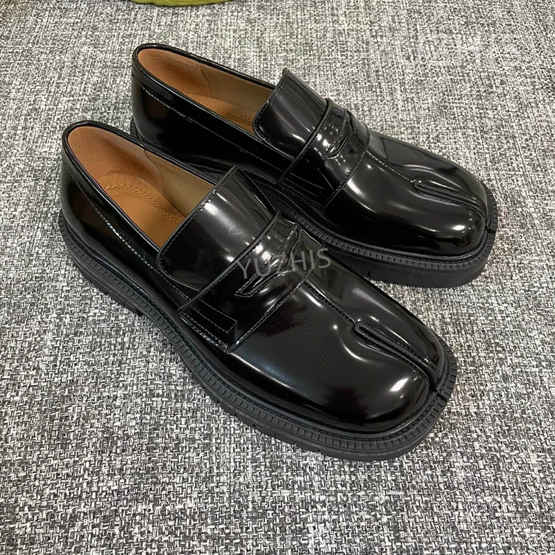 Unisex-New-Black-Flat-Loafer-Lover-Shoes-Split-Toe-Real-Leather-Slip-On ...