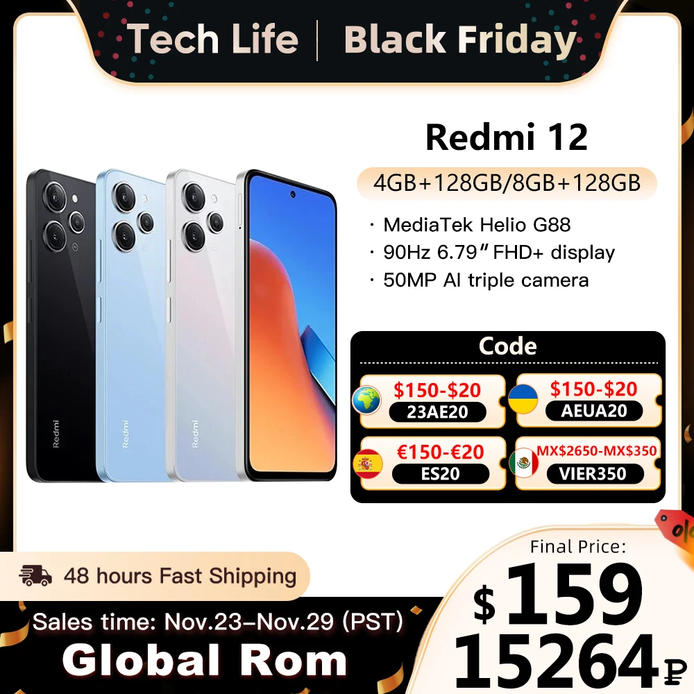 Xiaomi Redmi 12 Global Version 50MP AI Triple Camera MTK Helio G88 18W ...