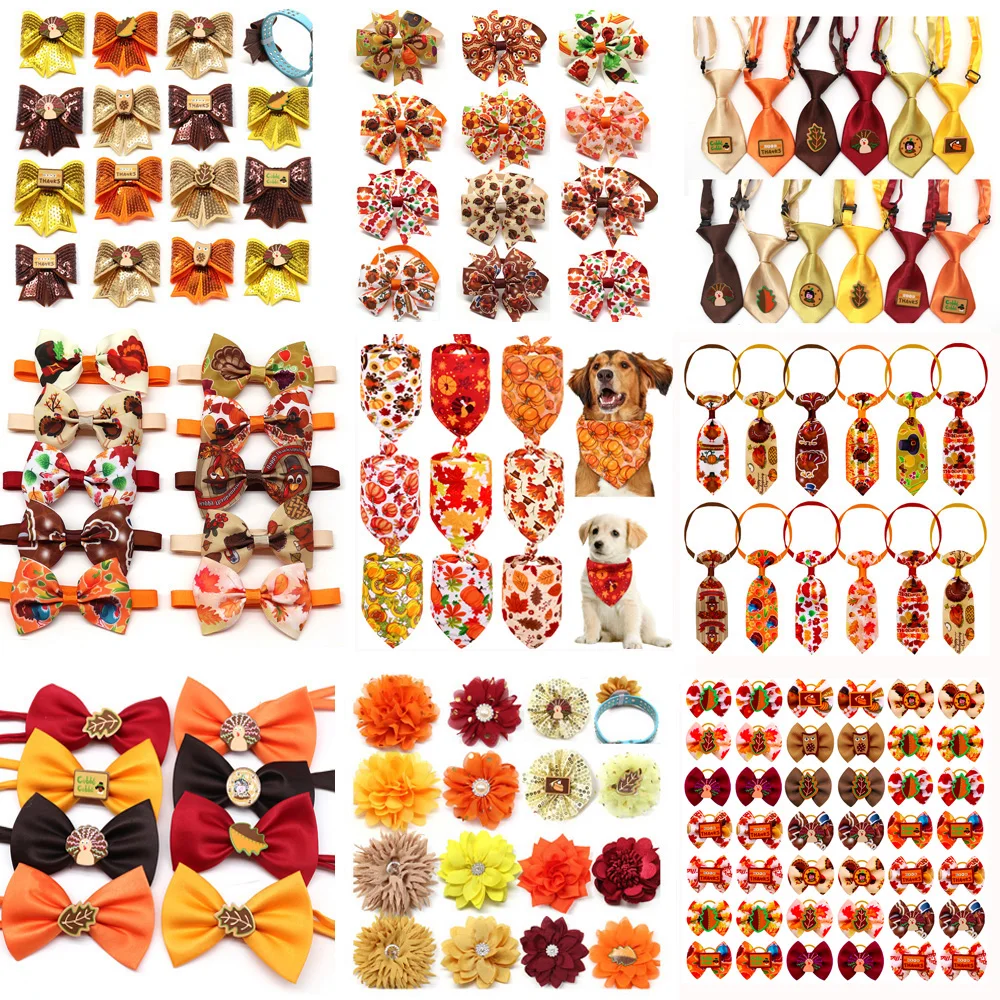 50 Fall Pet Supplies Dog Bandana Thanksgiving Dog Bows Small Dog Bowtie ...