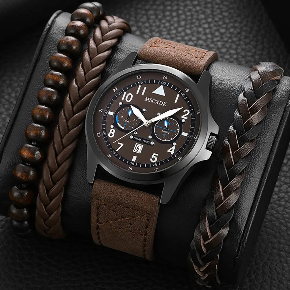 4PCS-Set-MSCXDK-Brand-Fashion-Mens-Bracelet-Watches-For-Men-Retro ...