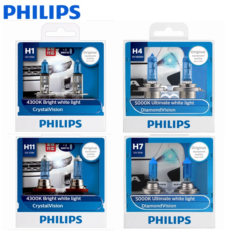 Philips H4 H7 H11 HB3 HB4 H8 H1 H3 9005 Crystal Vision Car Halogen ...