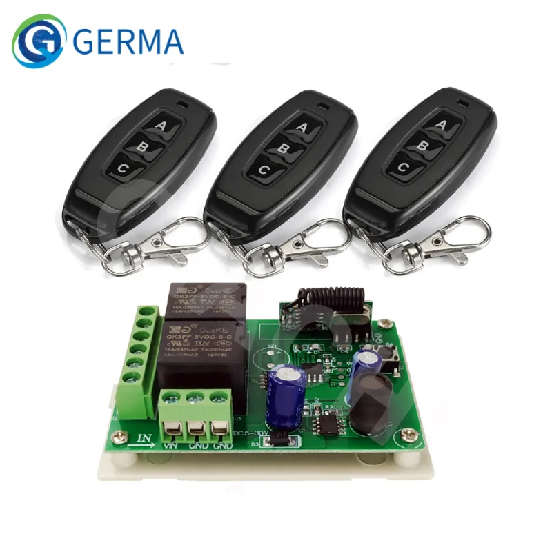 GERMA RF 433Mhz Universal Remote Control DC 6V 12V 24V 2CH Relay Module ...