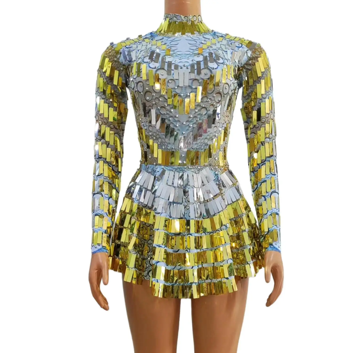 Women-Stunning-Sequins-Mirror-Mini-Dress-Party-Drag-Queen-Outfit-Stage ...