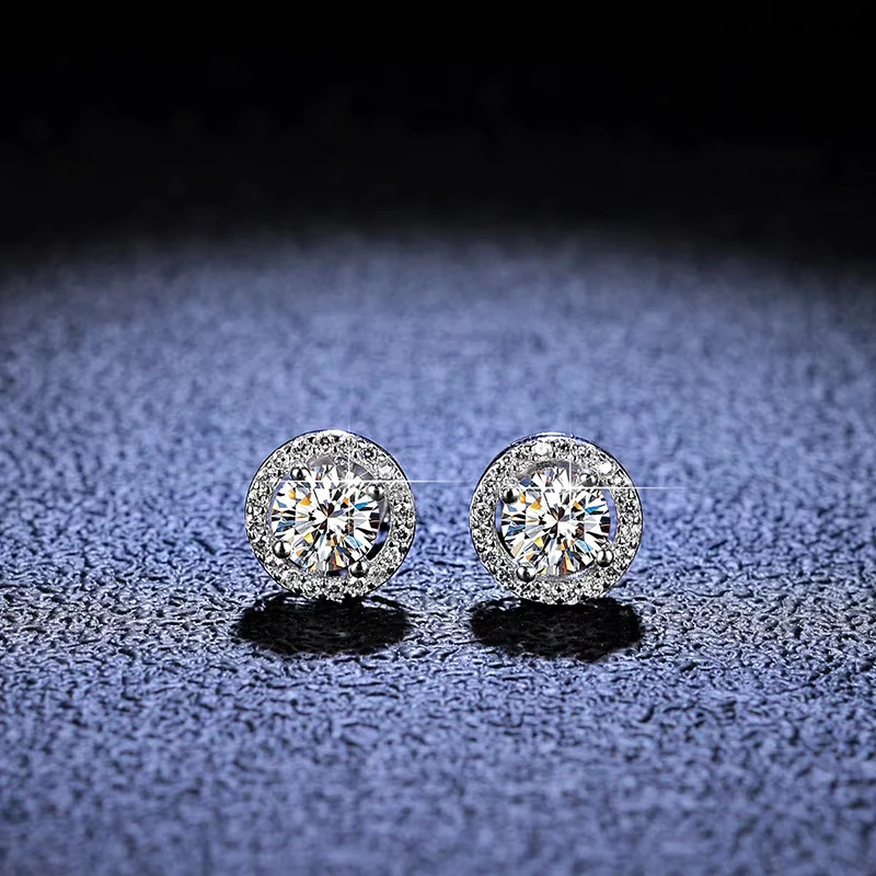 Real Moissanite Round Stud Earrings 1ct D Color VVS1 Shiny Diamond Pure ...
