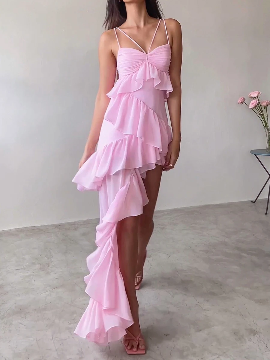 Womrn Sexy Tube Long Dres Irregular Ruffle Hem Strapless Long Bodycon ...