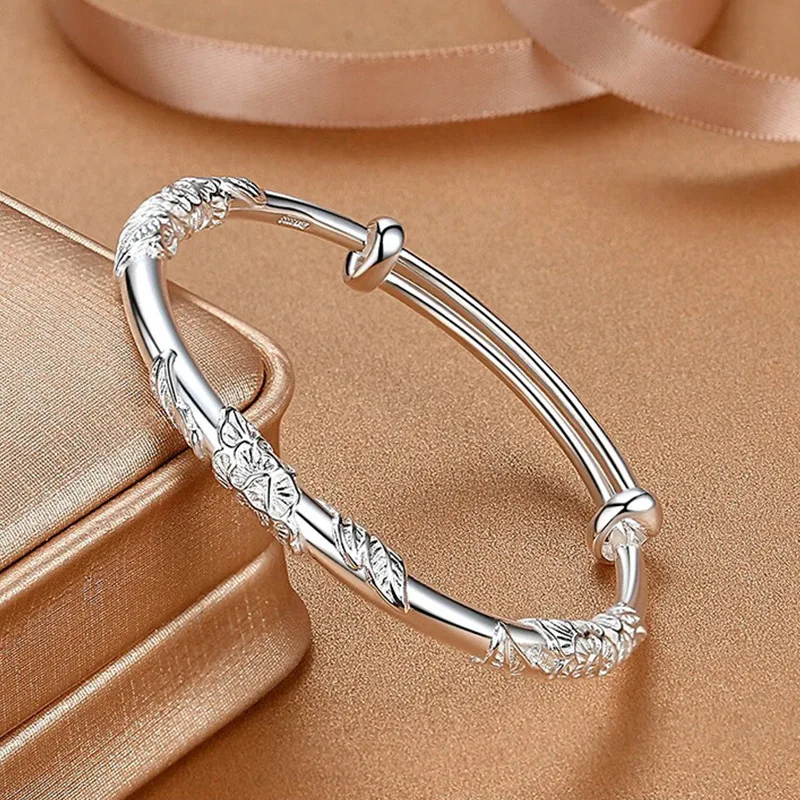 925 Sterling Silver Full-blown Flowers Bracelet For Women Original ...