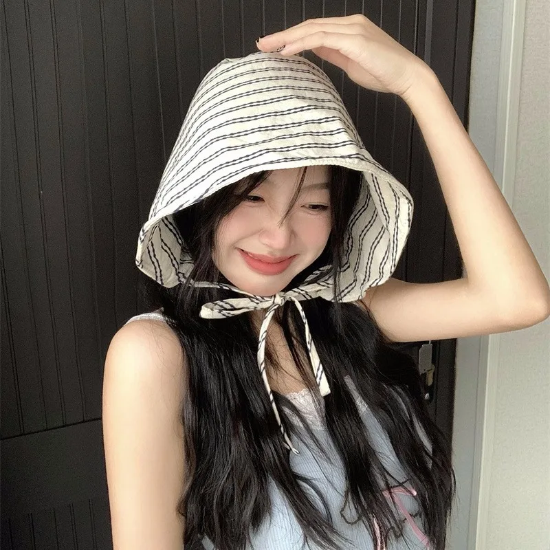 2025 Large Brim Foldable Bucket Hats with String for Women Korean ...