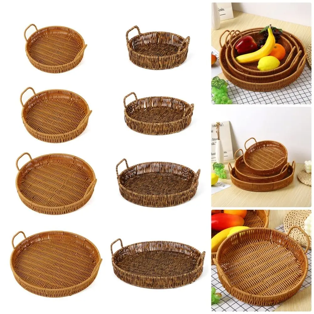 Food-Plate-Handwoven-Plastic-Rattan-Storage-Tray-Round-Shape-Fruit ...