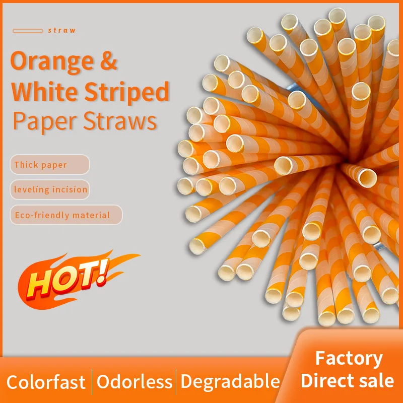 Orange-Stripe-Style-Biodegradable-Straw-Paper-Material-Food-Grade ...