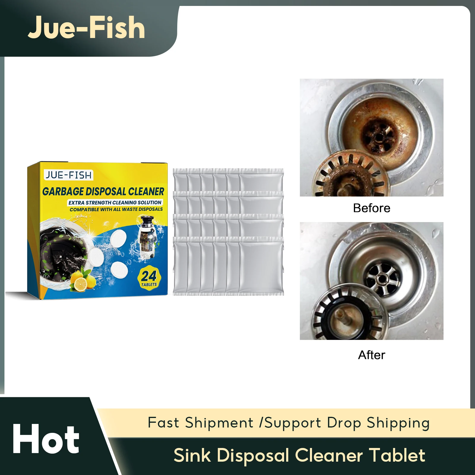 Sink Disposal Cleaner Tablet Removing Residue Odor Eliminator Kitchen ...