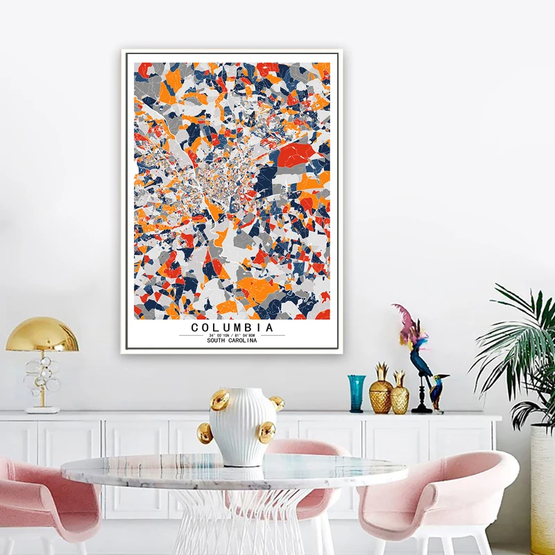 Columbia South Carolina America Colour World City Map Abstract Canvas ...