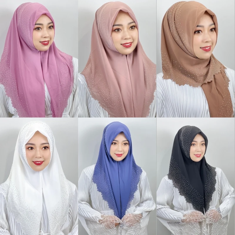 Elegant-Muslim-Women-Diamonds-Square-Scarf-Plain-Chiffon-Hijab-Islamic-Arab-Shawls-Head-Wraps ...