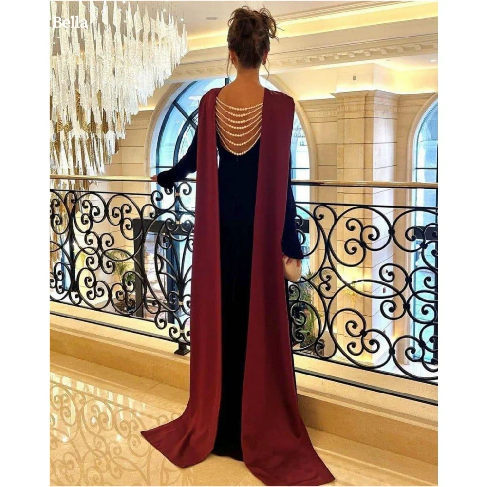 Bella Customized Red Scarve Beading Pearls robes de soirée Side Slit ...
