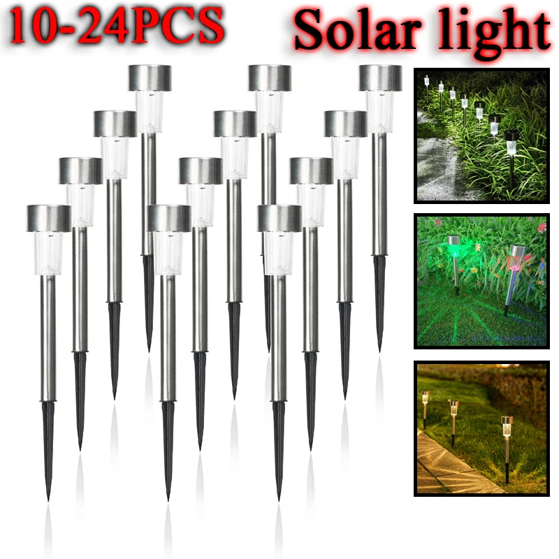 10-24PCS-Stainless-Steel-Solar-Garden-Light-Outdoor-Solar-Powered-Lamp ...